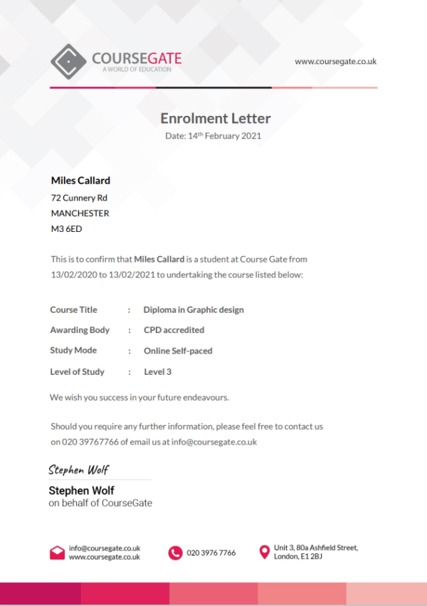 Order Your Enrolment Letter | Course Gate